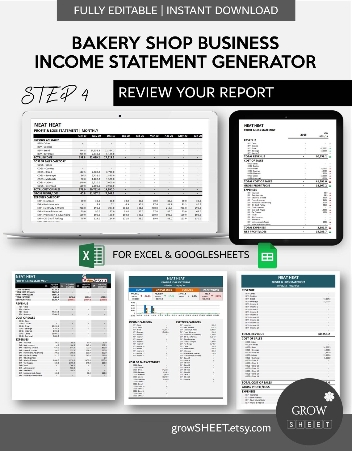 Bakery Shop Business Income Statement Generator Automated Profit & Loss ...
