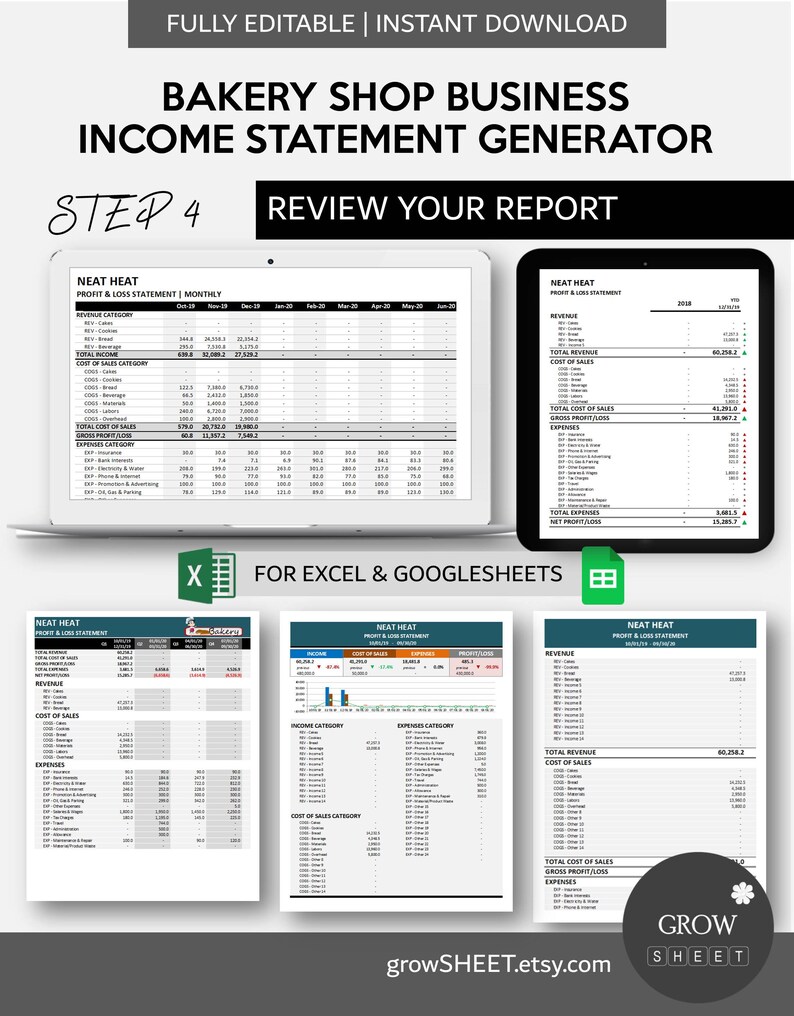 Bakery Shop Business Income Statement Generator Automated Profit & Loss ...