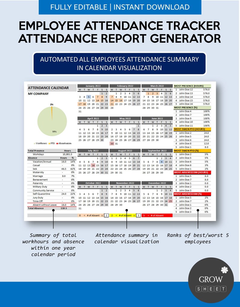 Employee Attendance Tracker and Report Generator | Leave Planner & Tracker | Monthly Report | XL ...