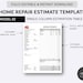 Home Repair Estimate Template | Job Estimate Form | Work Estimate ...