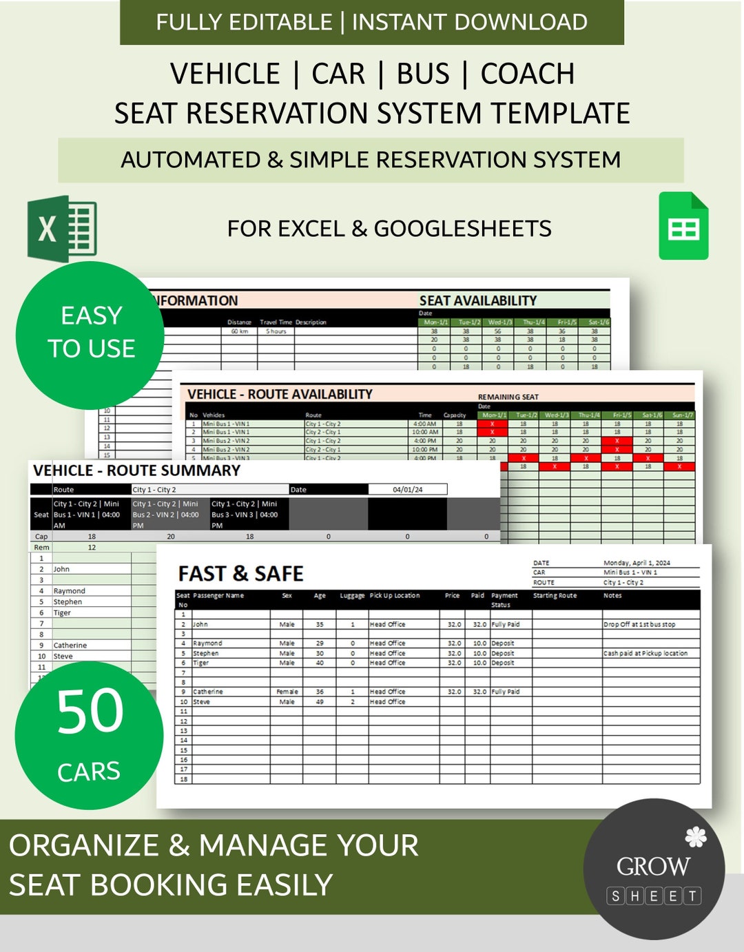 Car Seat Booking System Template | Vehicle Seat Reservation Spreadsheet ...