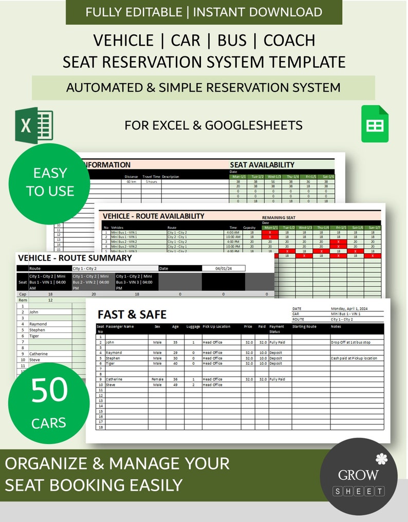 Car Seat Booking System Template | Vehicle Seat Reservation Spreadsheet ...