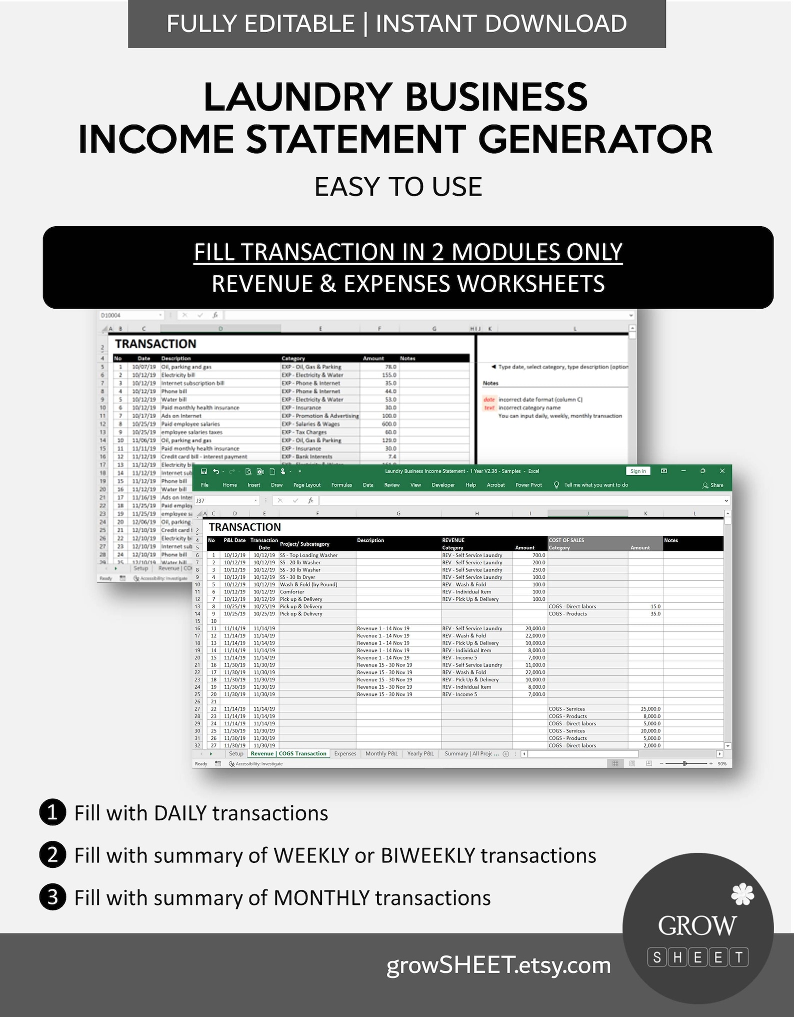 Laundry Business Income Statement Generator | Automated Profit & Loss ...
