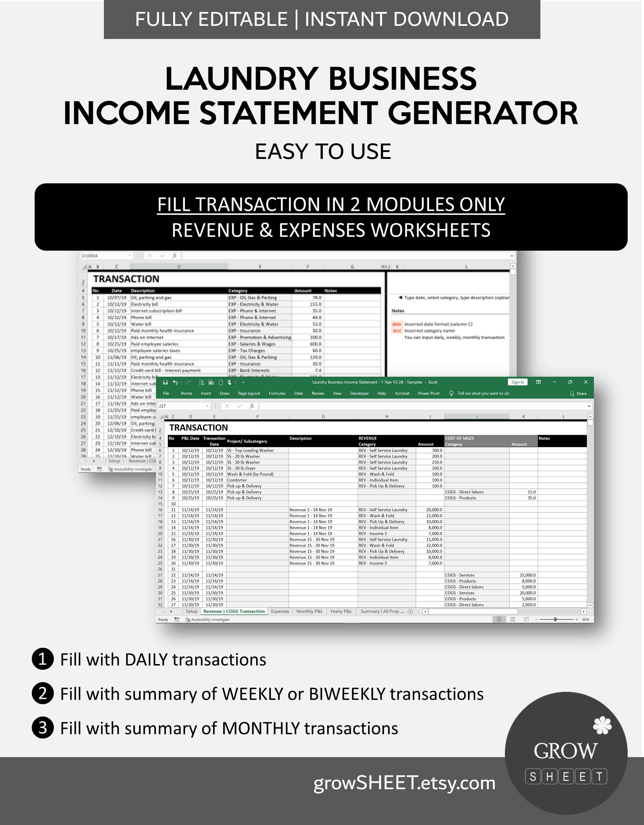 Laundry Business Income Statement Generator | Automated Profit & Loss ...
