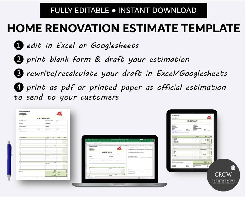 Printable Home Renovation Template for Excel and Google Sheets ...