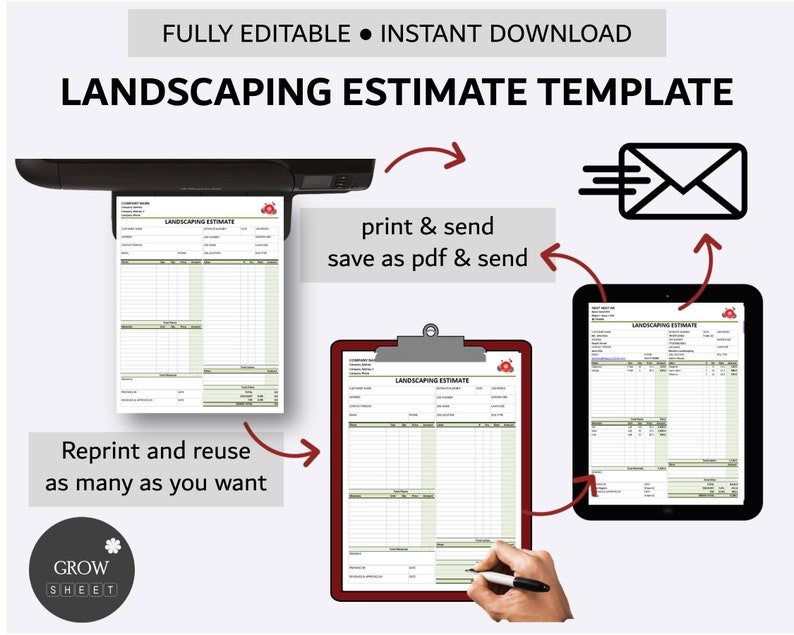 Printable Landscaping Estimate Template for Excel and Google Sheets ...