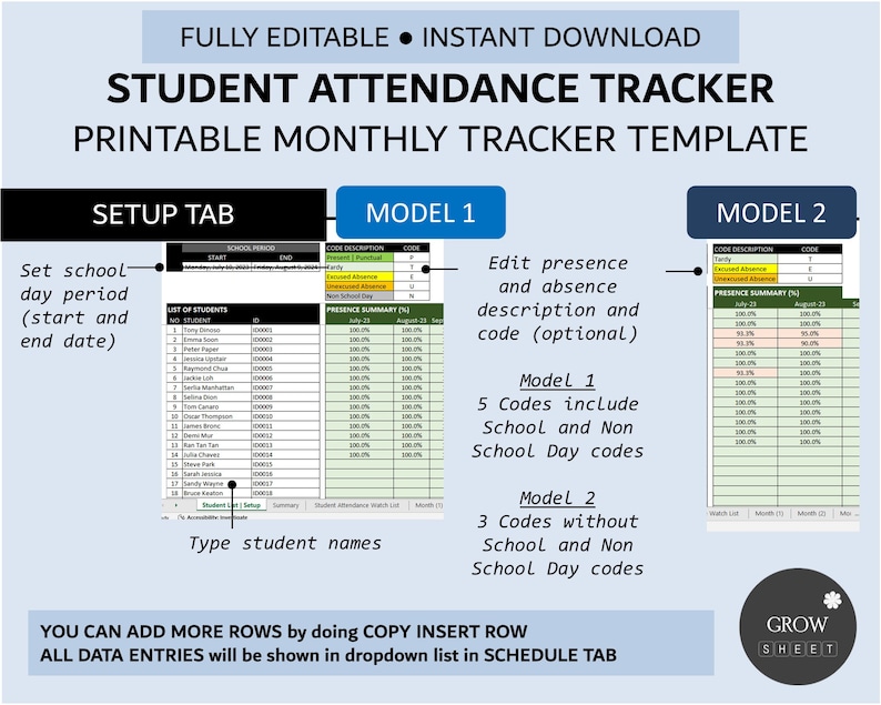 Student Attendance Tracker | Daily Attendance Record | Start From Any ...