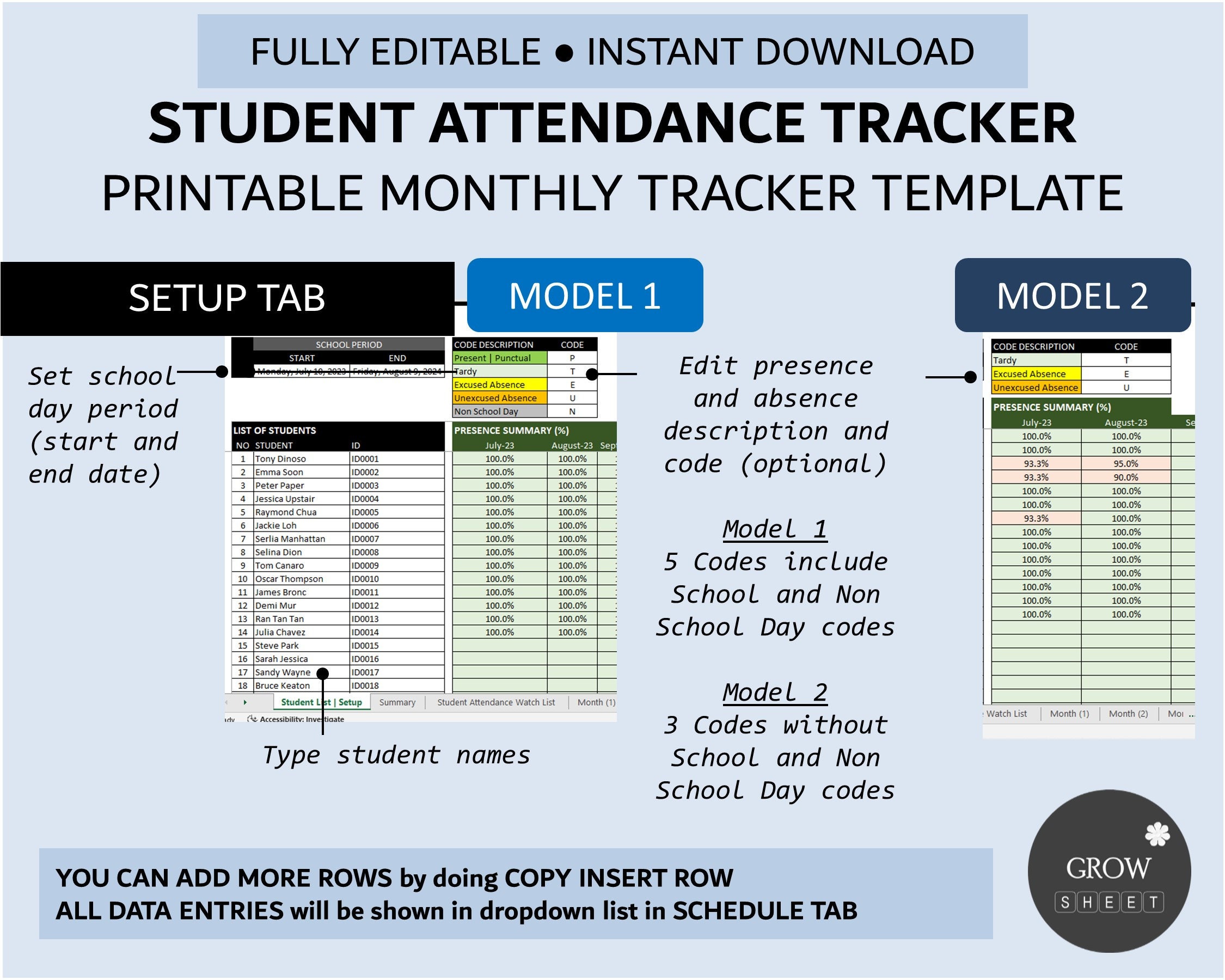 Student Attendance Tracker | Daily Attendance Record | Start From Any ...