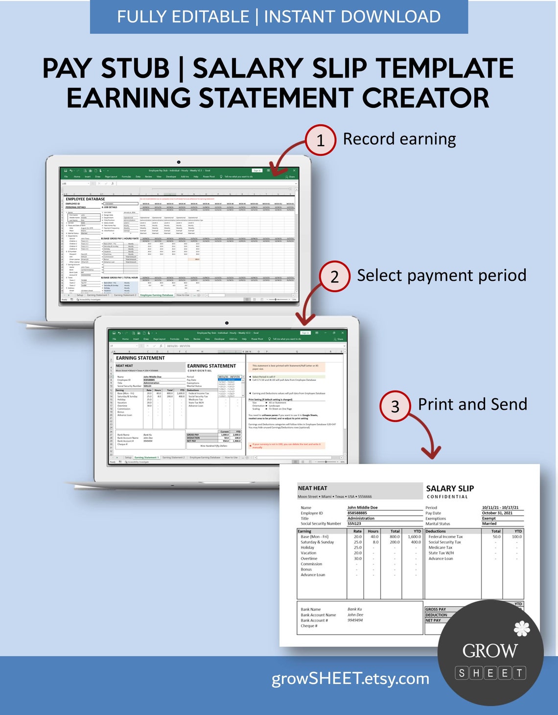 Salary Slip Generator Earning Statement Template Pay Slip Creator for ...