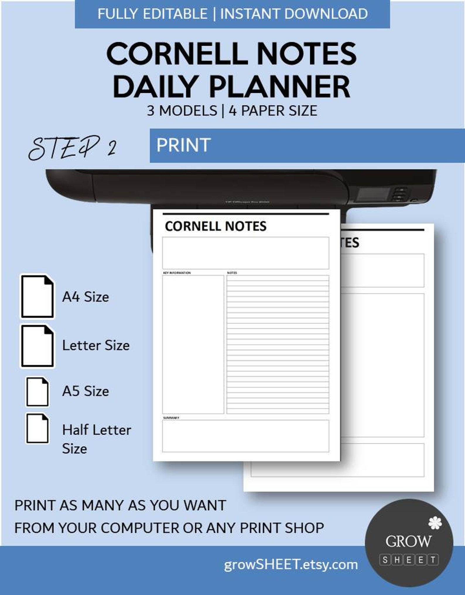 Daily Planner With Cornell Notes Templates | Cornell Notebook Insert ...