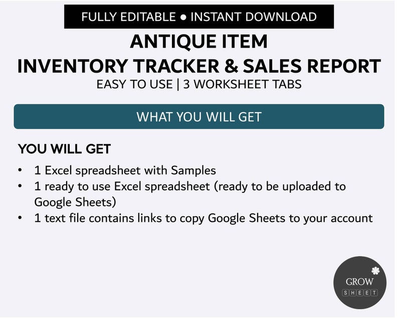 Antique Item Sale Inventory and Sales Tracker | Sales Item Listing ...