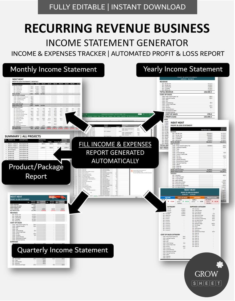 Recurring Revenue Business Income Statement Generator | Weekly Payment ...