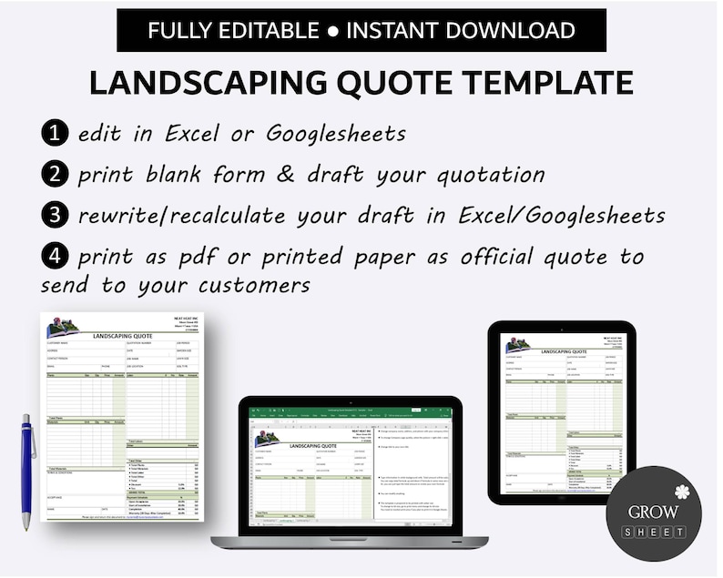 Printable Landscaping Quote Template for Excel and Google Sheets | Home ...