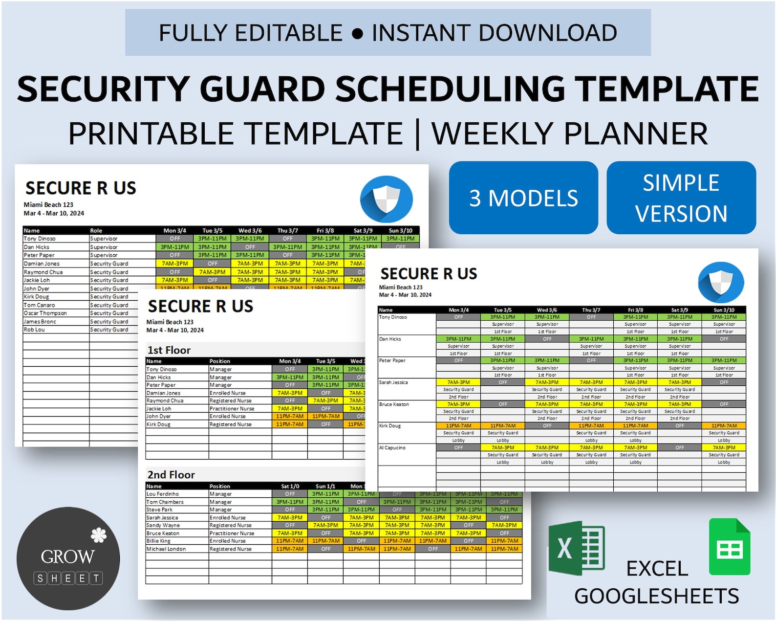 Security Guard Scheduling Template | Multi Roles-location-shift Period ...