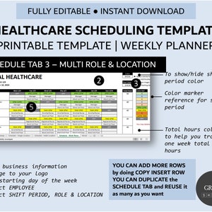 Healthcare Scheduling Template for Excel and Google Sheets | Multi ...