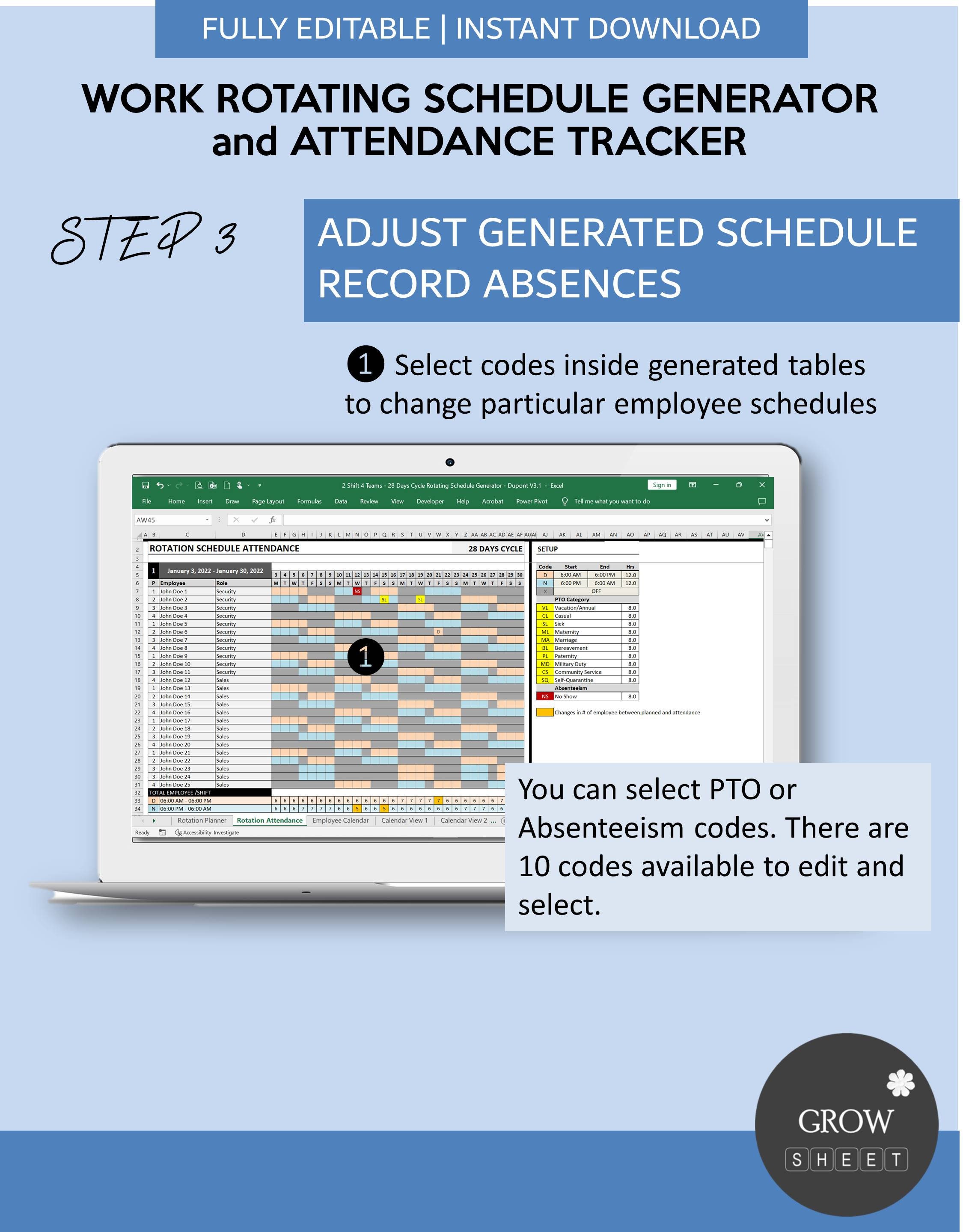 Work Rotating Generator Template and Attendance Tracker | Automated ...