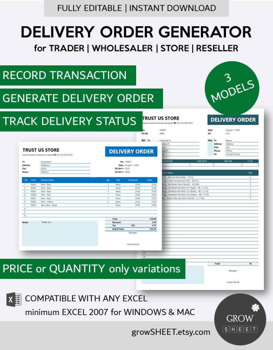 Delivery Order Template Excel