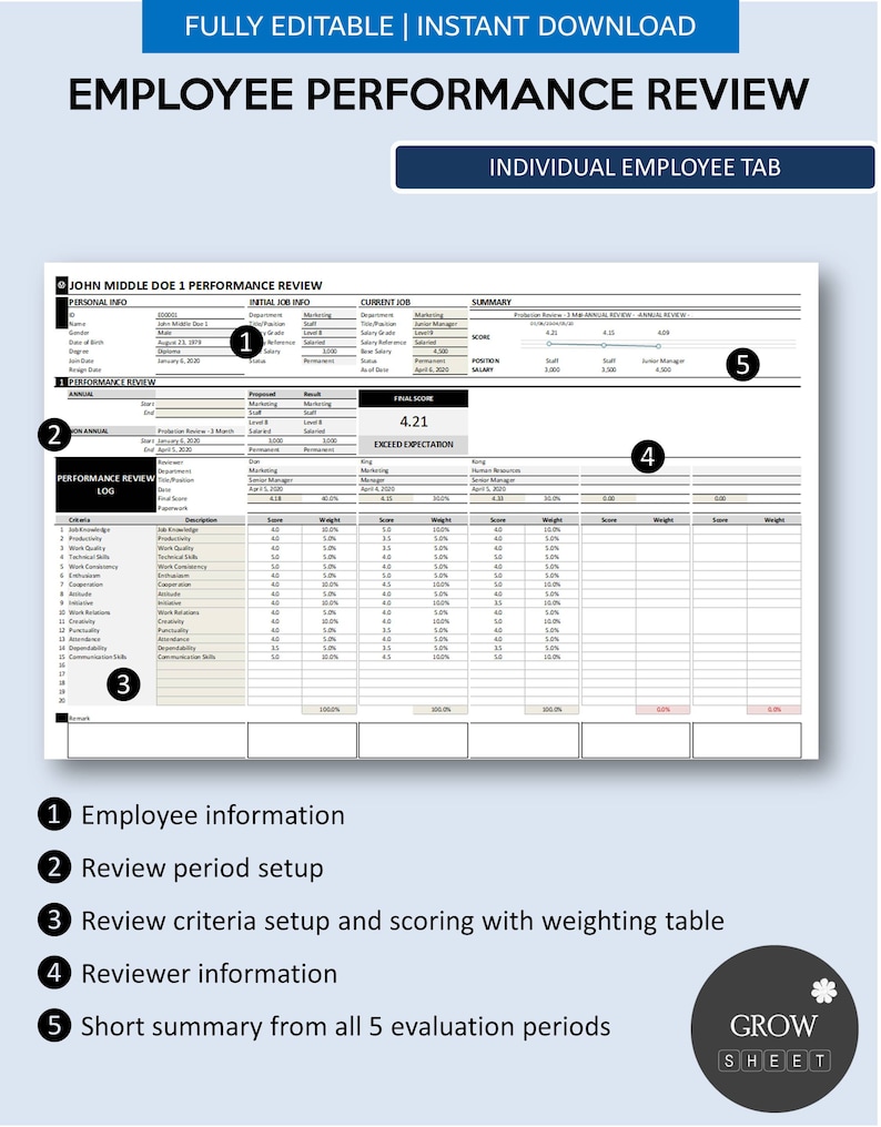 Employee Performance Review Template With Database | Performance ...