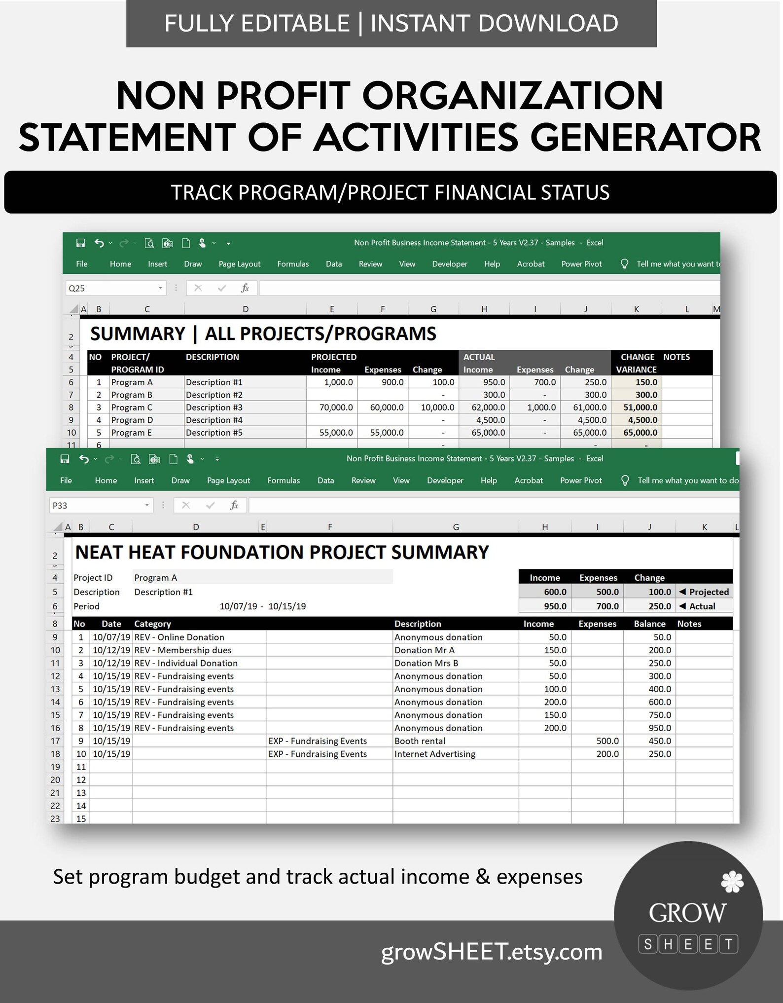 Non Profit Organization Income Statement Generator | NGO Statement of ...