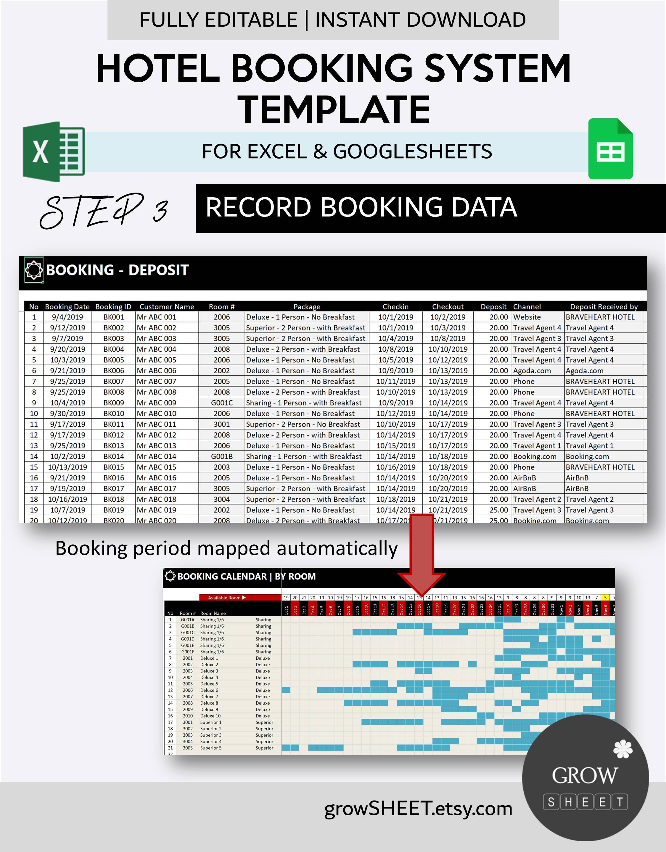 Hotel Booking System Template | Hotel Reservation Spreadsheet for Excel ...