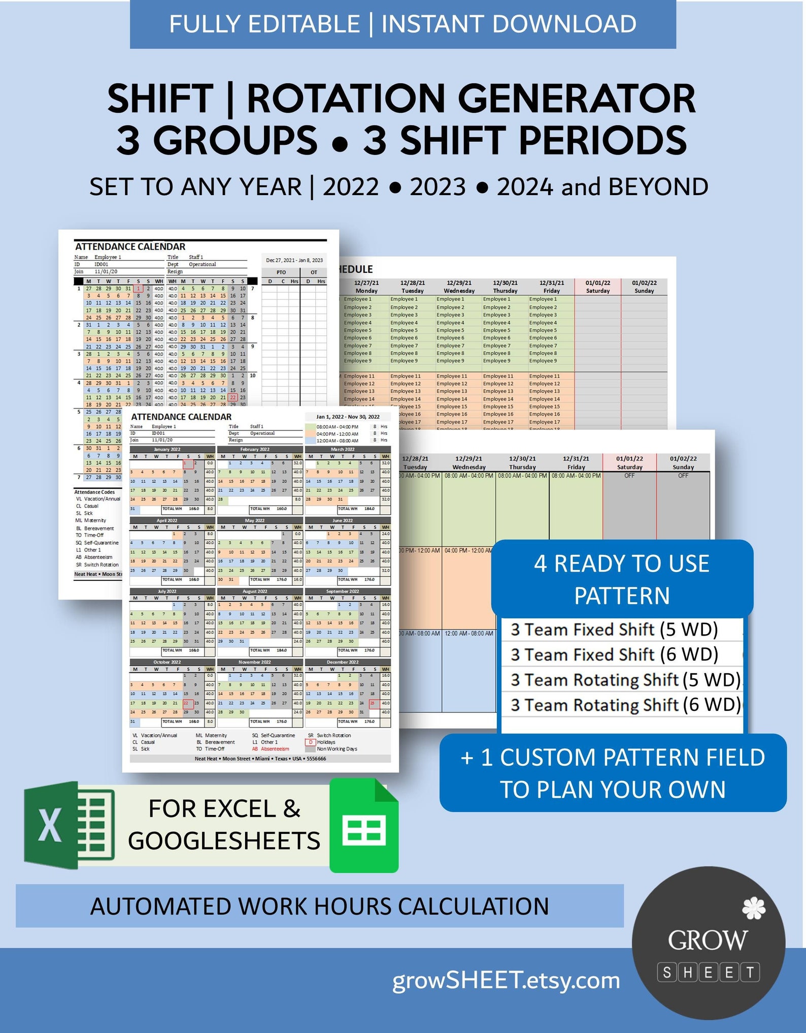 Shift Schedule Generator | Hourly Employee Work Rotation Schedule ...