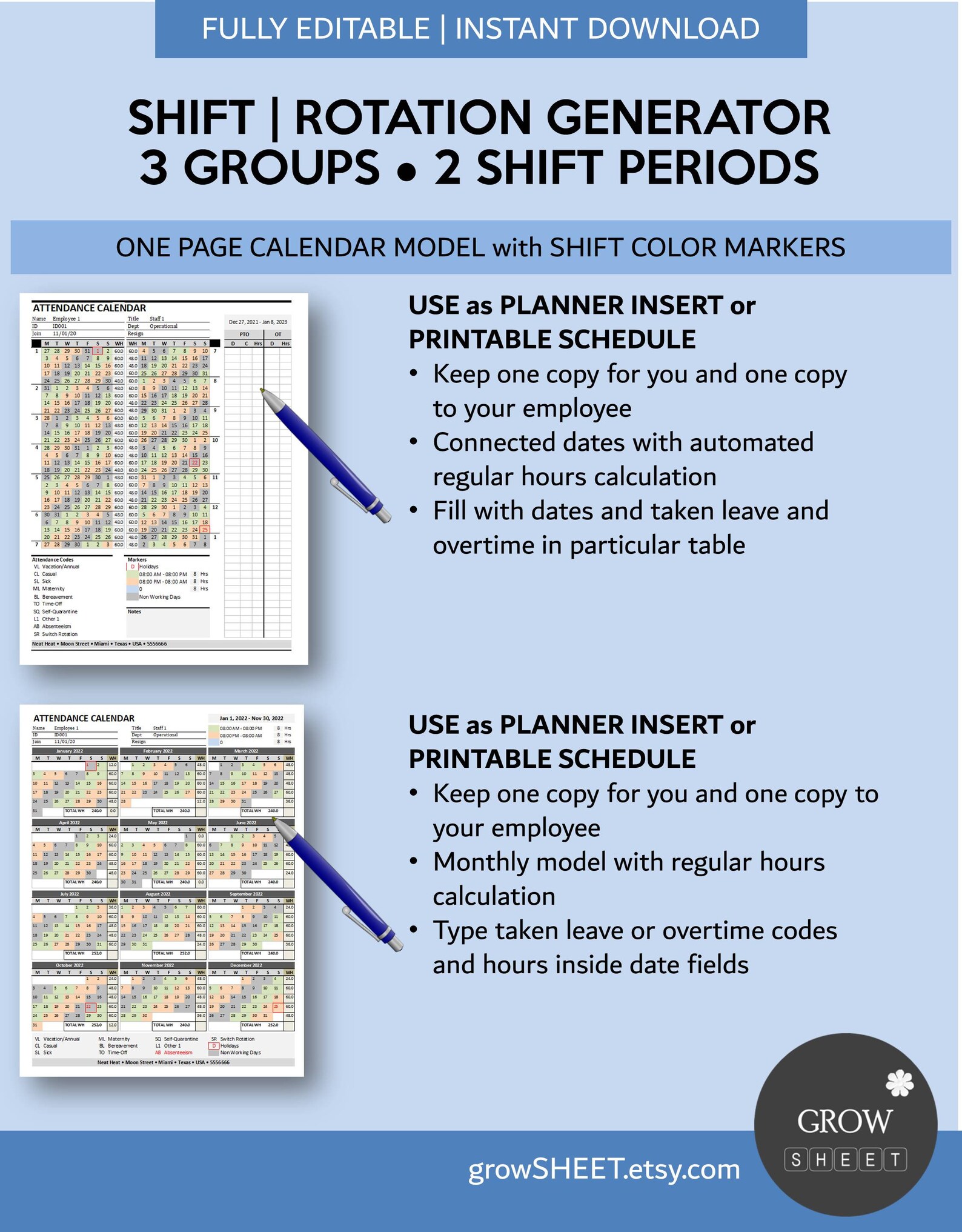 Employee Work Shift Rotating Schedule Generator | Hourly Work Rotation ...