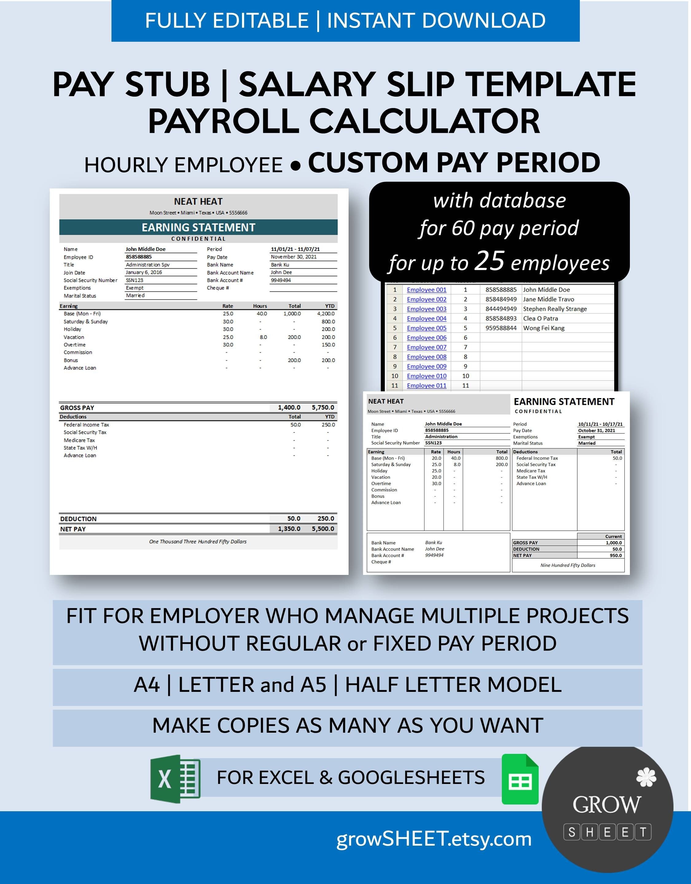 Pay Stub Generator With Database | Pay Slip Creator for Hourly Employee ...