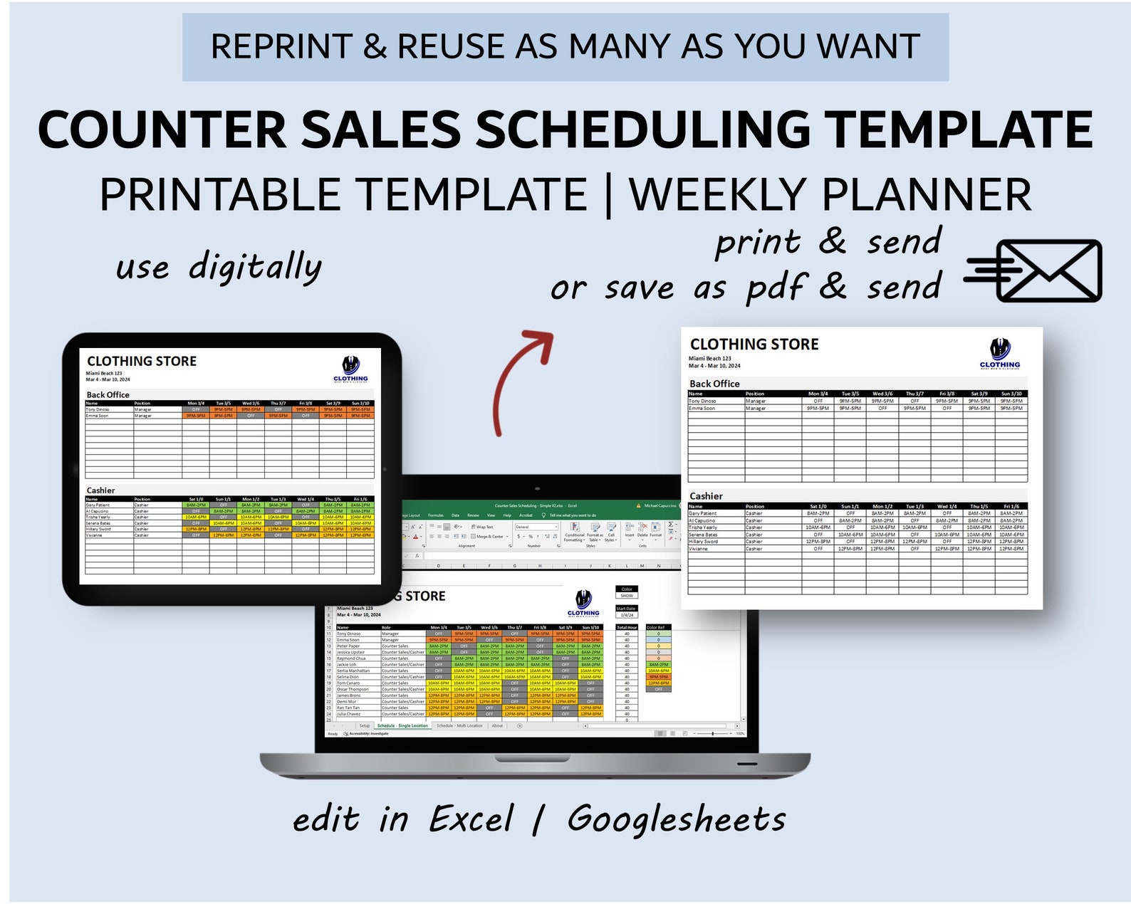 Sales Scheduling Template for Excel and Google Sheets | Multi Roles ...