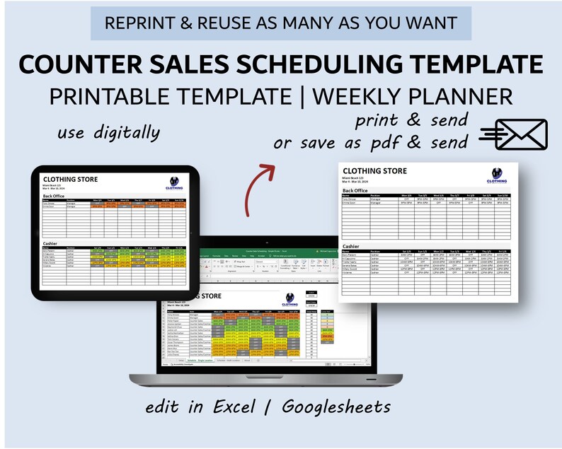 Sales Scheduling Template for Excel and Google Sheets | Multi Roles ...