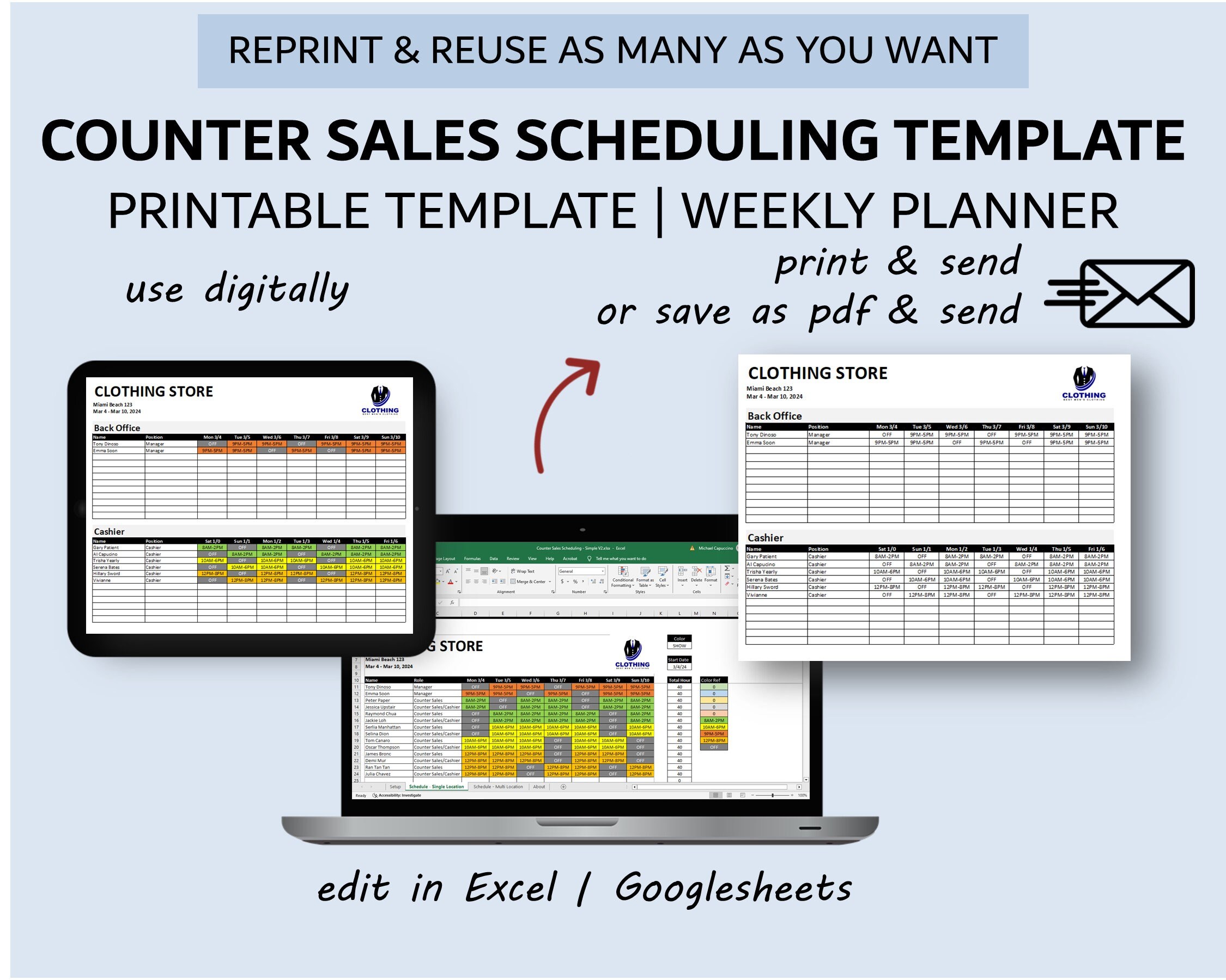 Sales Scheduling Template for Excel and Google Sheets | Multi Roles ...