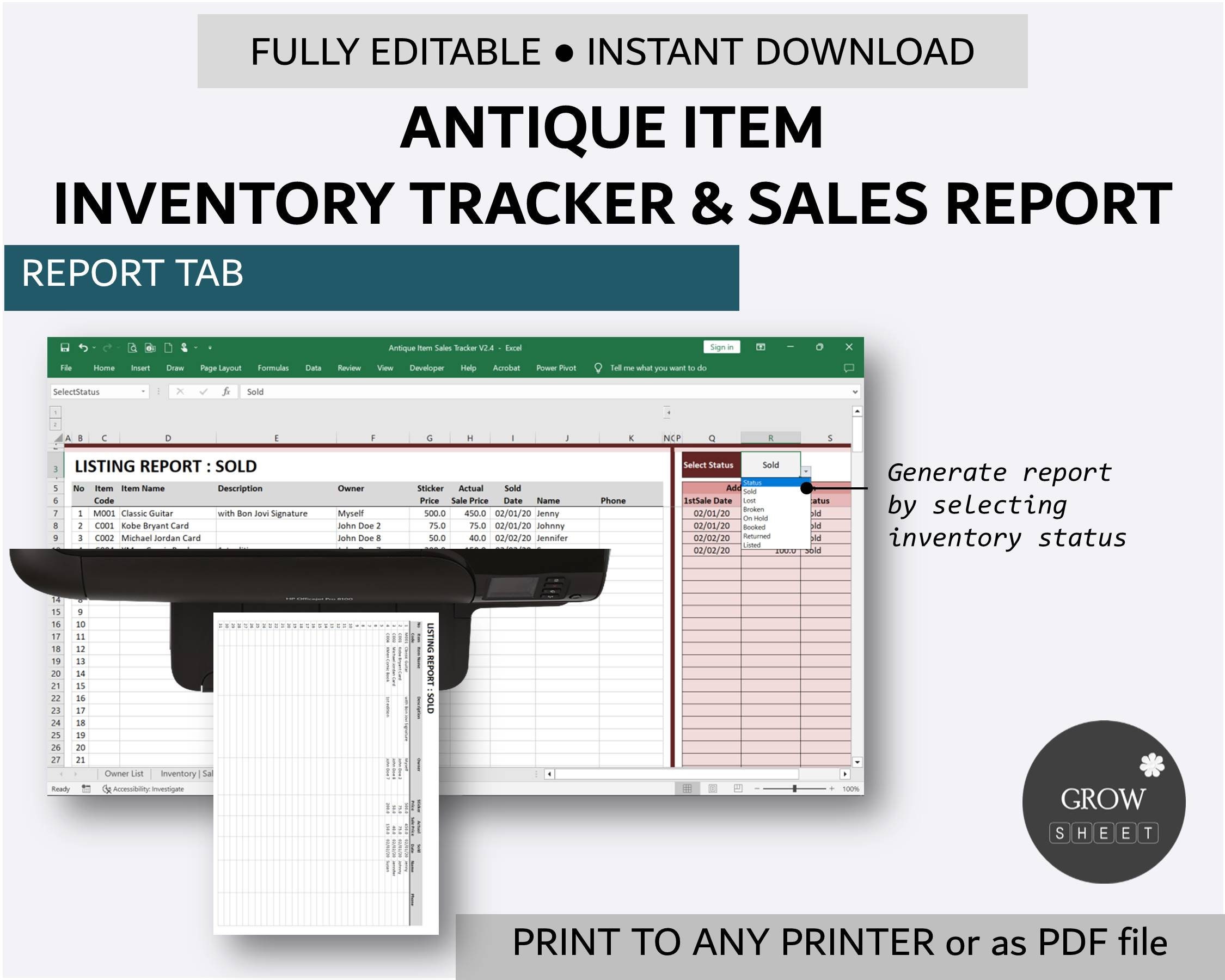 Antique Item Sale Inventory and Sales Tracker | Sales Item Listing ...