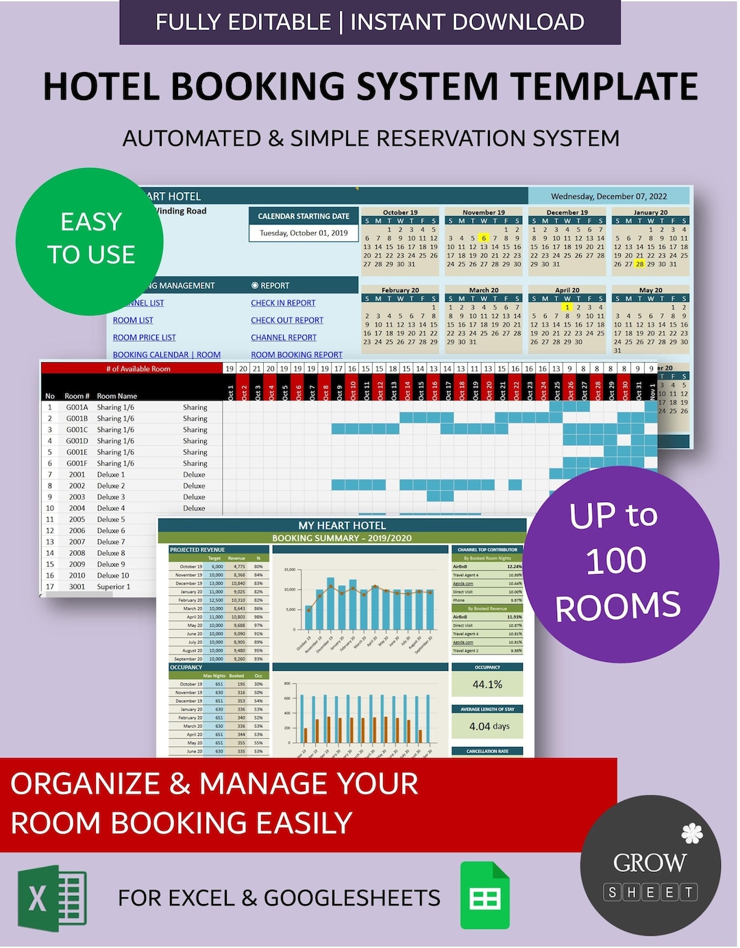 Hotel Booking System Template | Hotel Reservation Spreadsheet for Excel ...