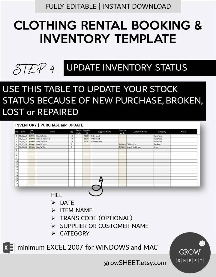 Clothing Rental Booking and Inventory Management Template | Wedding and ...
