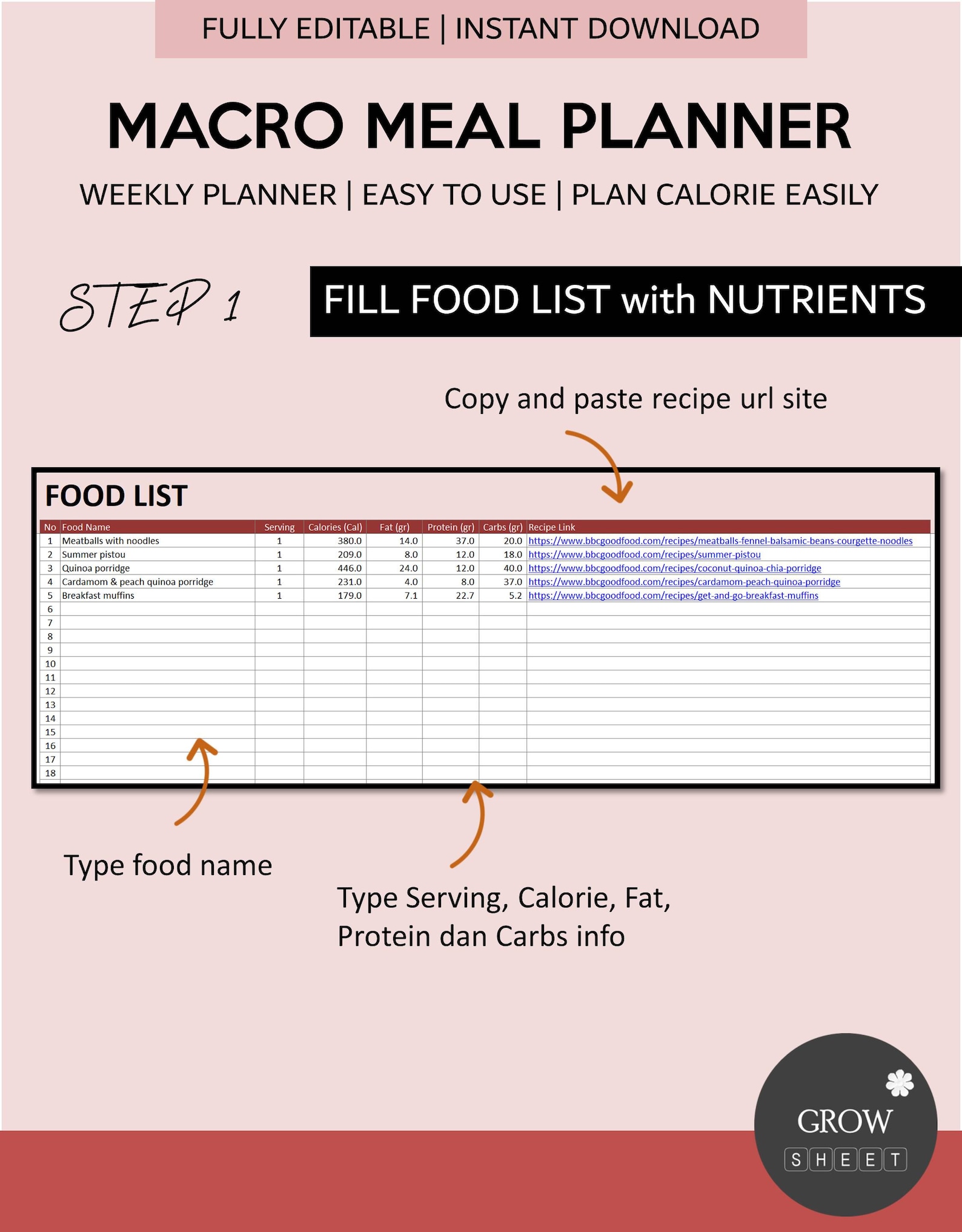 Macro Meal Planner for Excel and Googlesheets Fully Editable - Etsy ...