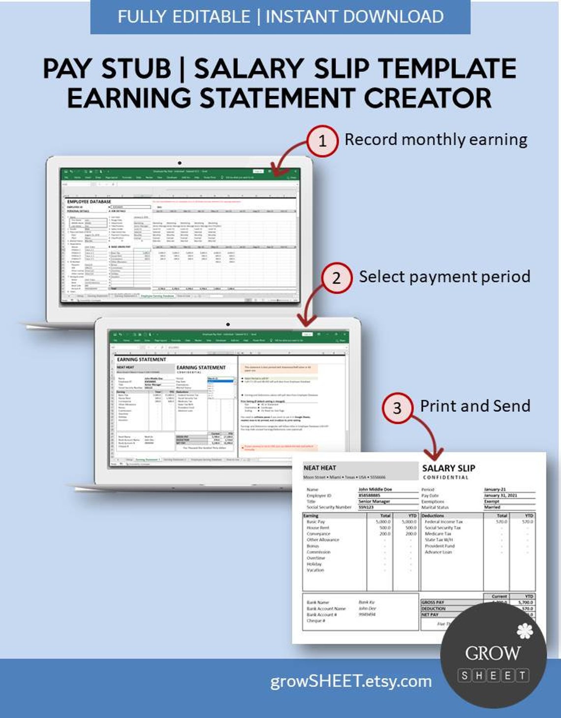 Earning Statement Generator | Salary Pay Slip Template for Salaried ...