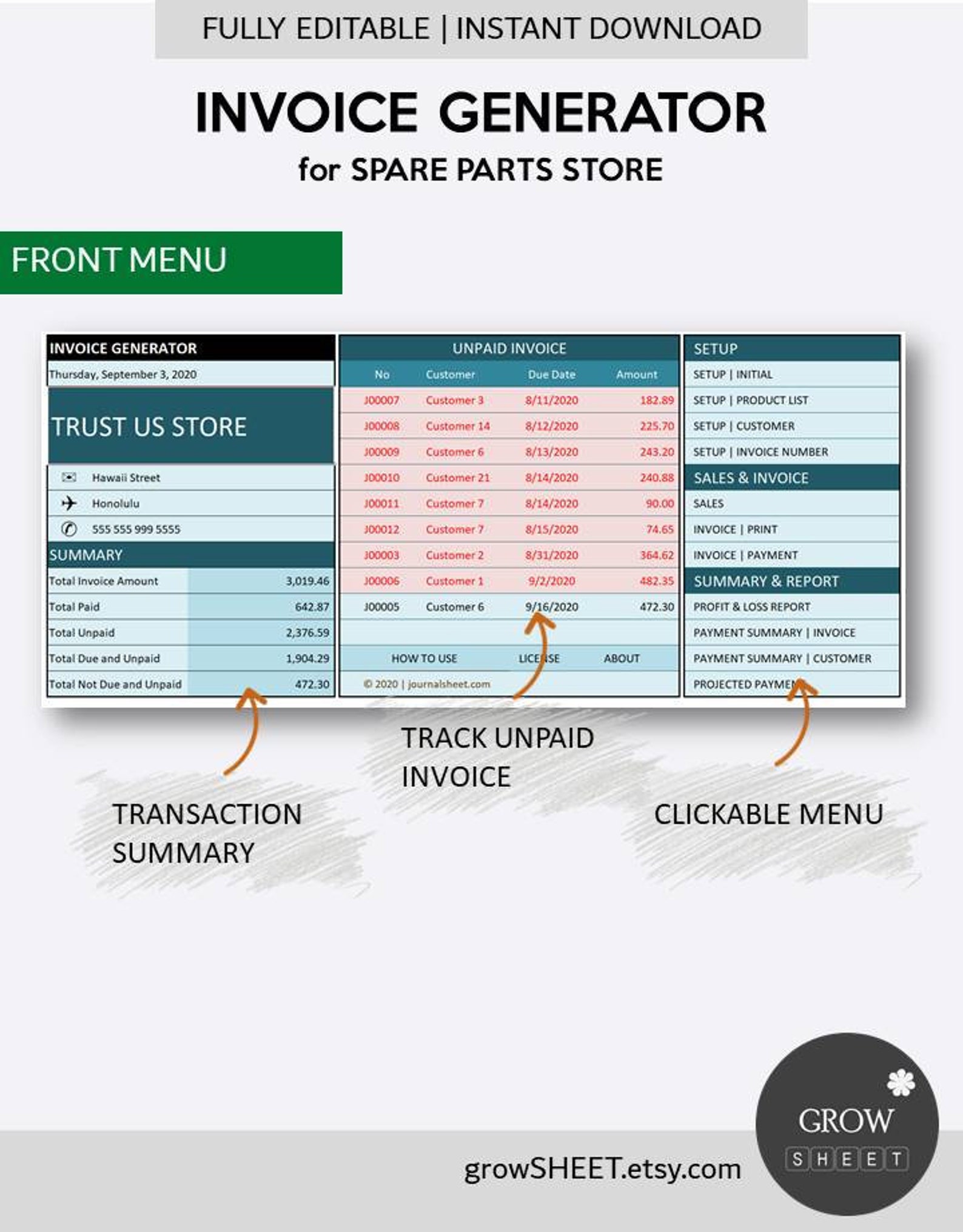 Invoice Generator for Spare Parts Business | Excel Invoice Template for ...