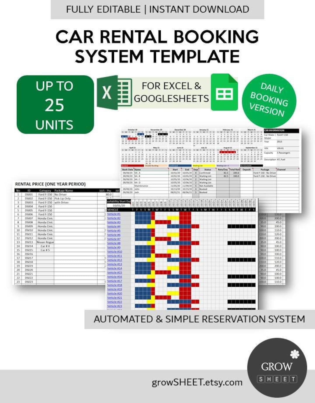 Car Rental Daily Booking Template | Auto Rental Reservation Template ...