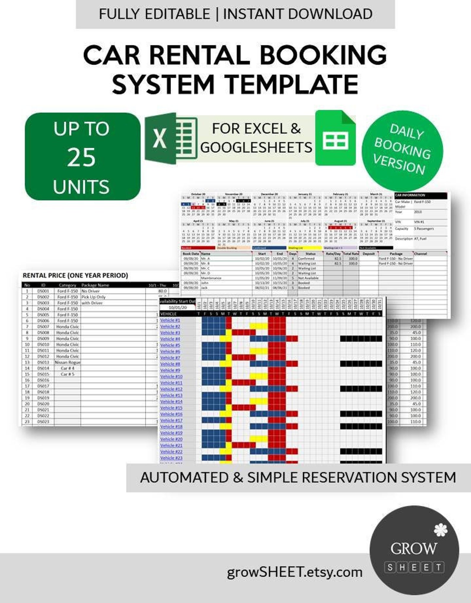 Car Rental Daily Booking Template | Auto Rental Reservation Template ...
