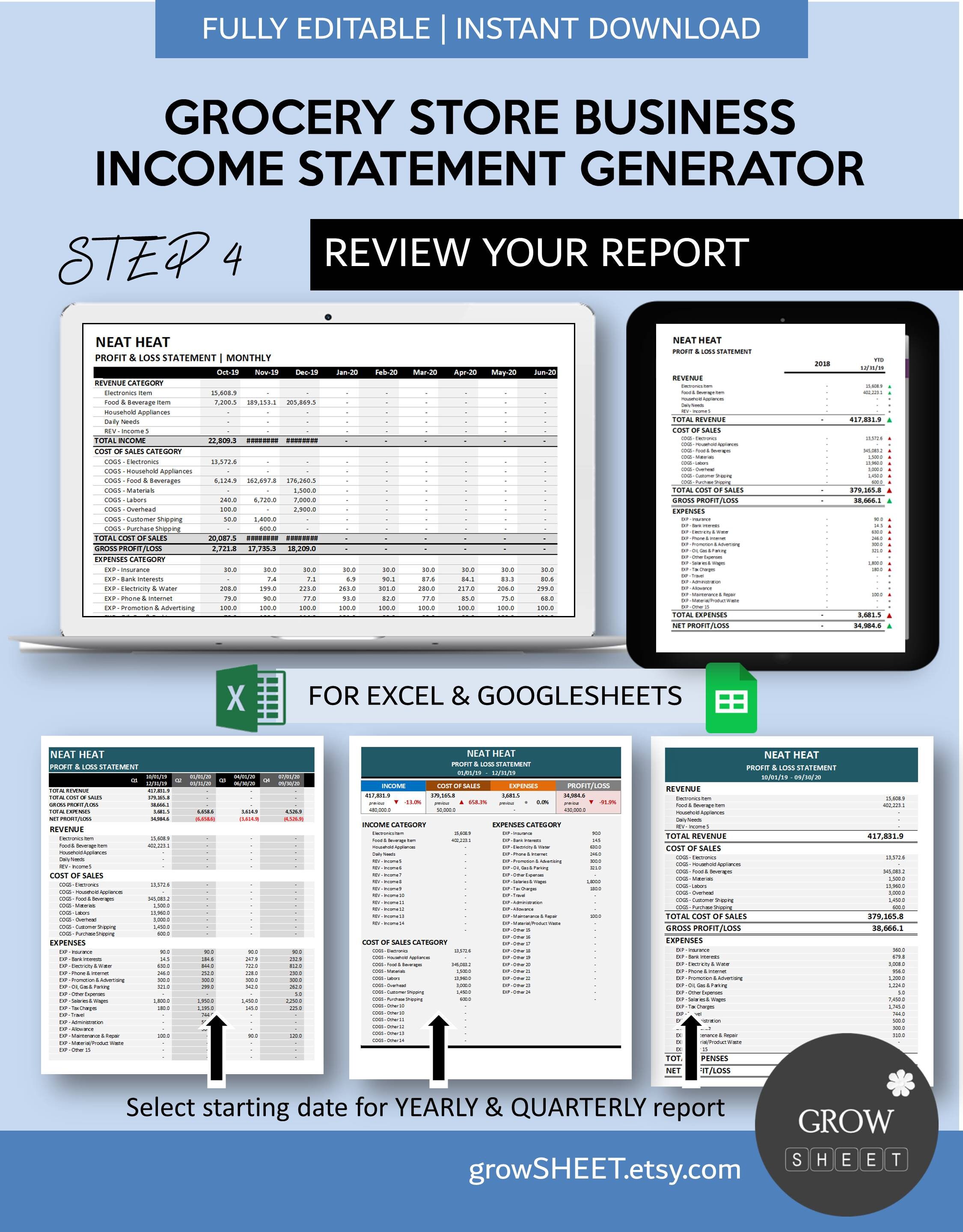 Grocery Store Business Income Statement Generator | Automated Profit ...