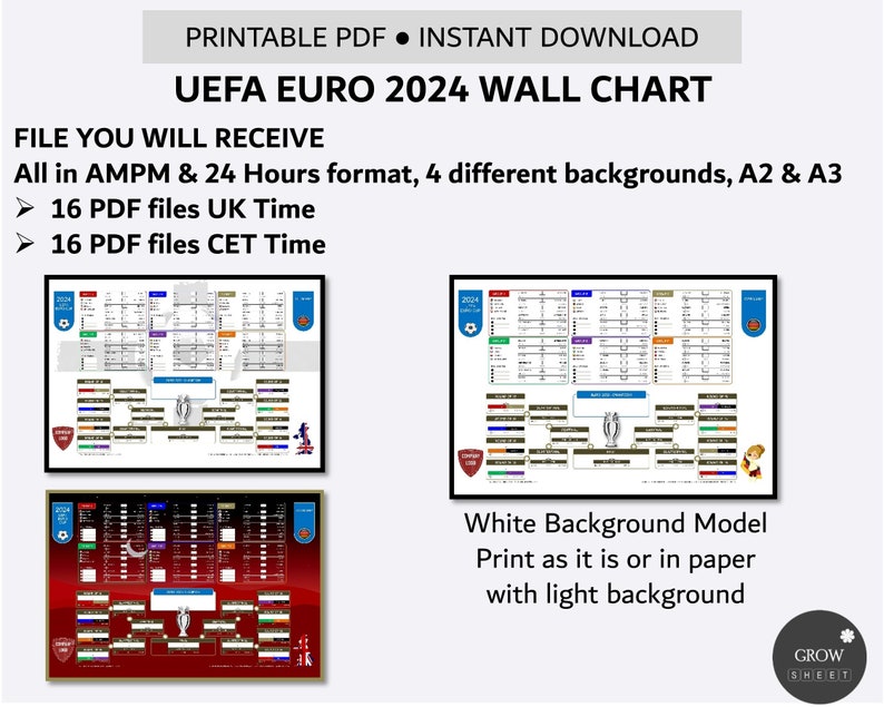 Euro 2024 Germany Wall Chart Add Your Logo Before Printing UK-CET Time ...