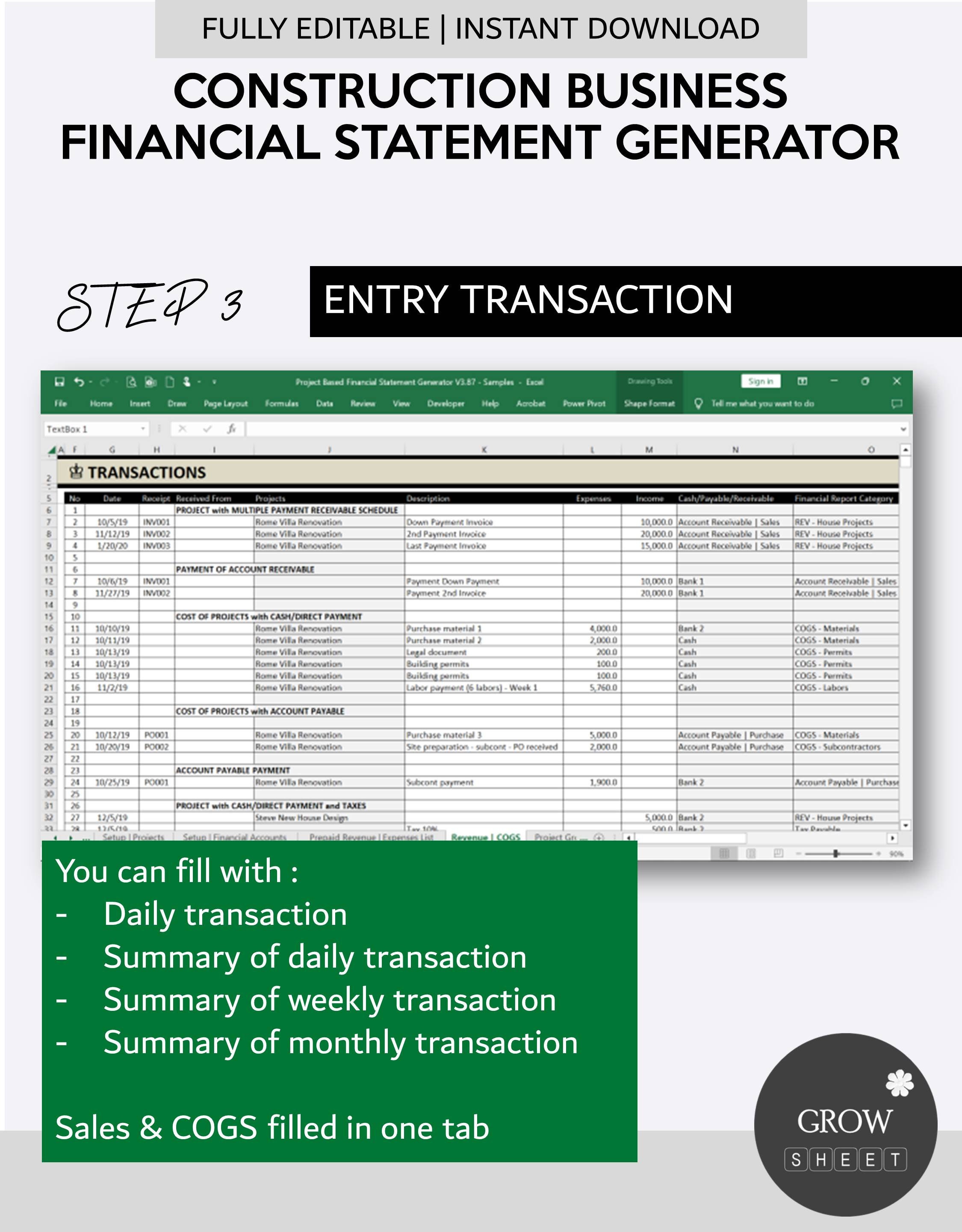 Construction Project Financial Statement Generator | Automated Income ...