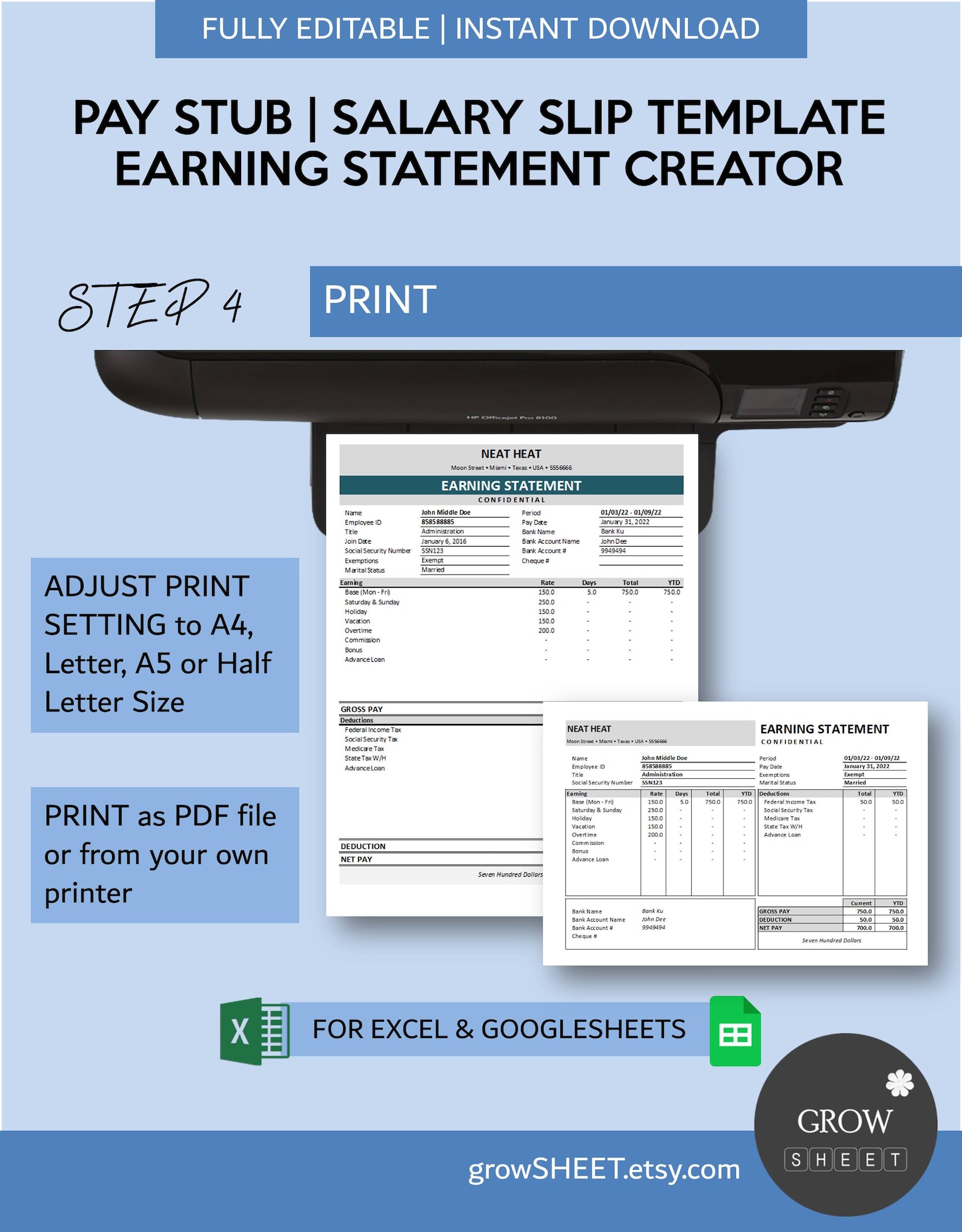 Salary Slip Generator Earning Statement Template Pay Slip Creator for ...