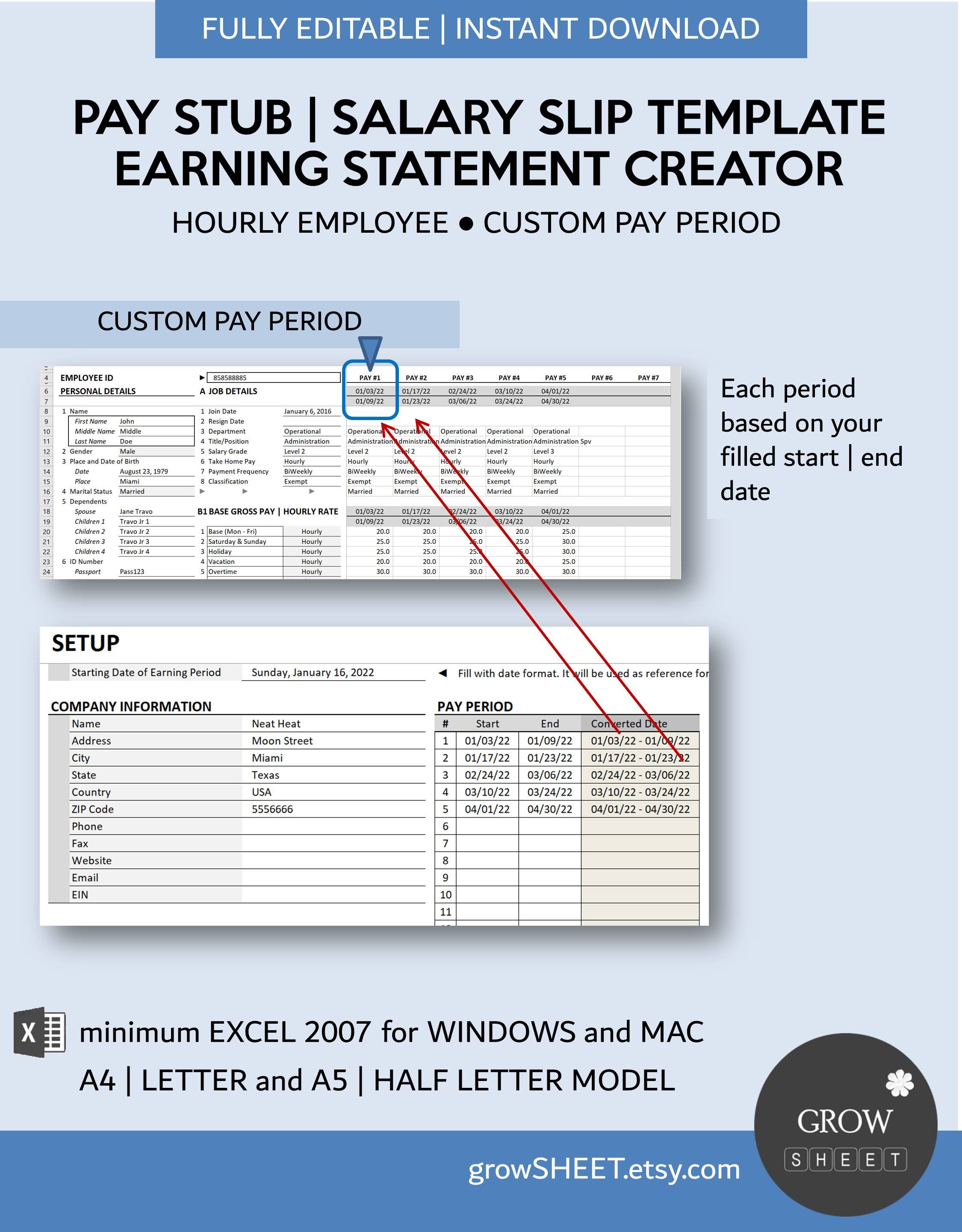 Pay Stub Generator With Database | Pay Slip Creator for Hourly Employee ...