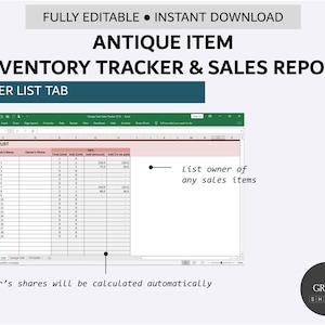 Antique Item Sale Inventory and Sales Tracker | Sales Item Listing ...