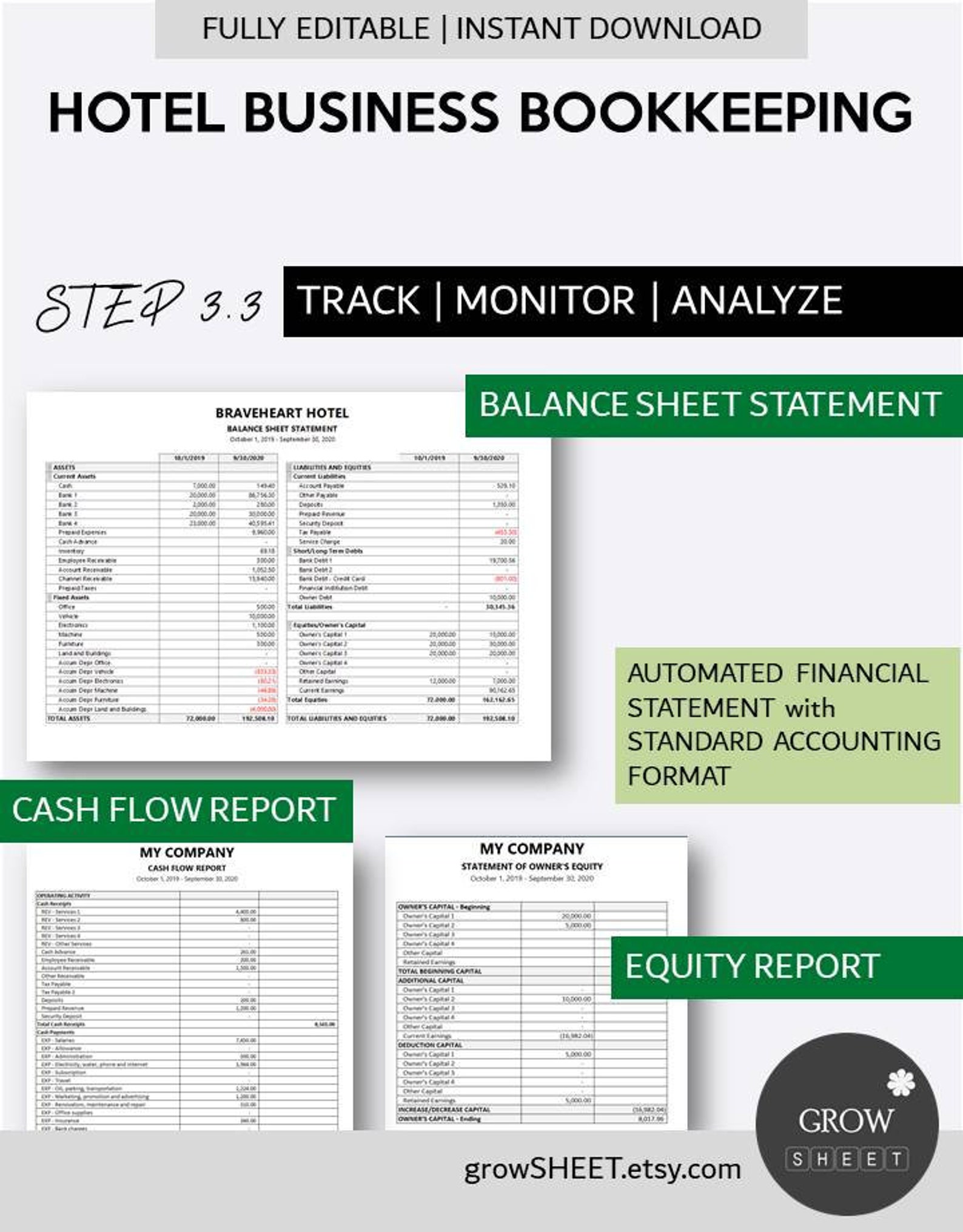 Hotel Business Bookkeeping Template | Room Rental Income Statement ...