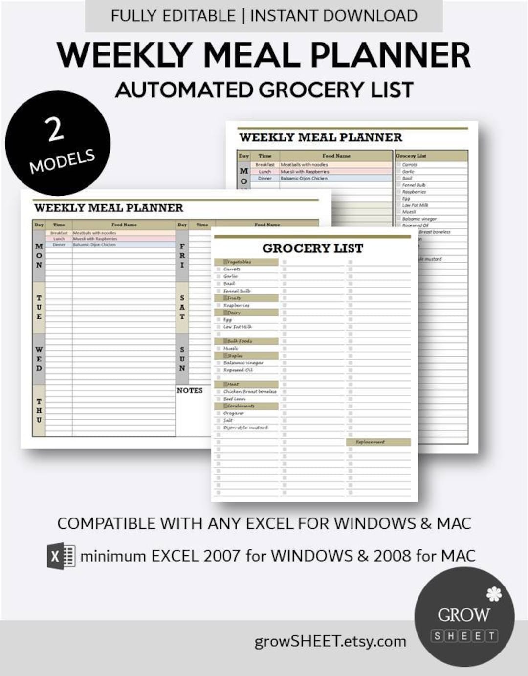 Weekly Meal Planner With Automated Grocery List | Weekly Menu Planner ...