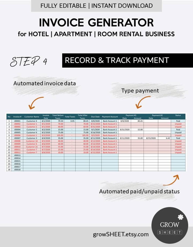 Invoice Generator for Hotel Business | Excel Invoice Template for Room ...
