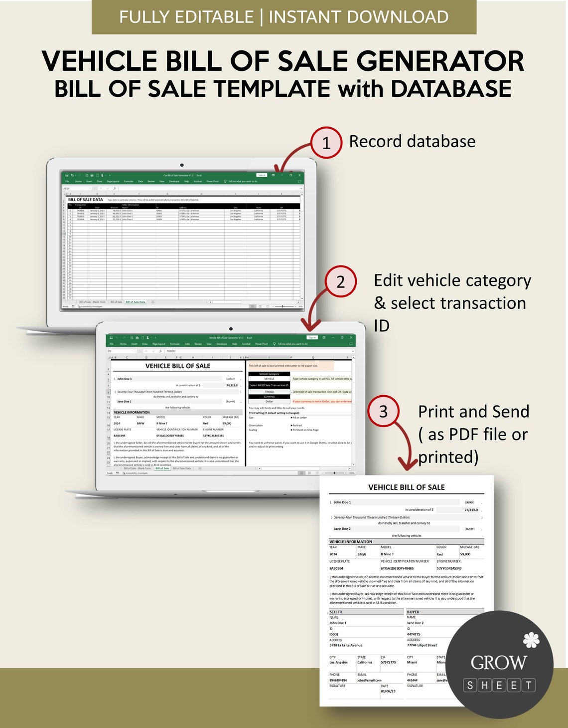 Vehicle Bill of Sale Generator One Page Bill of Sale Template With ...