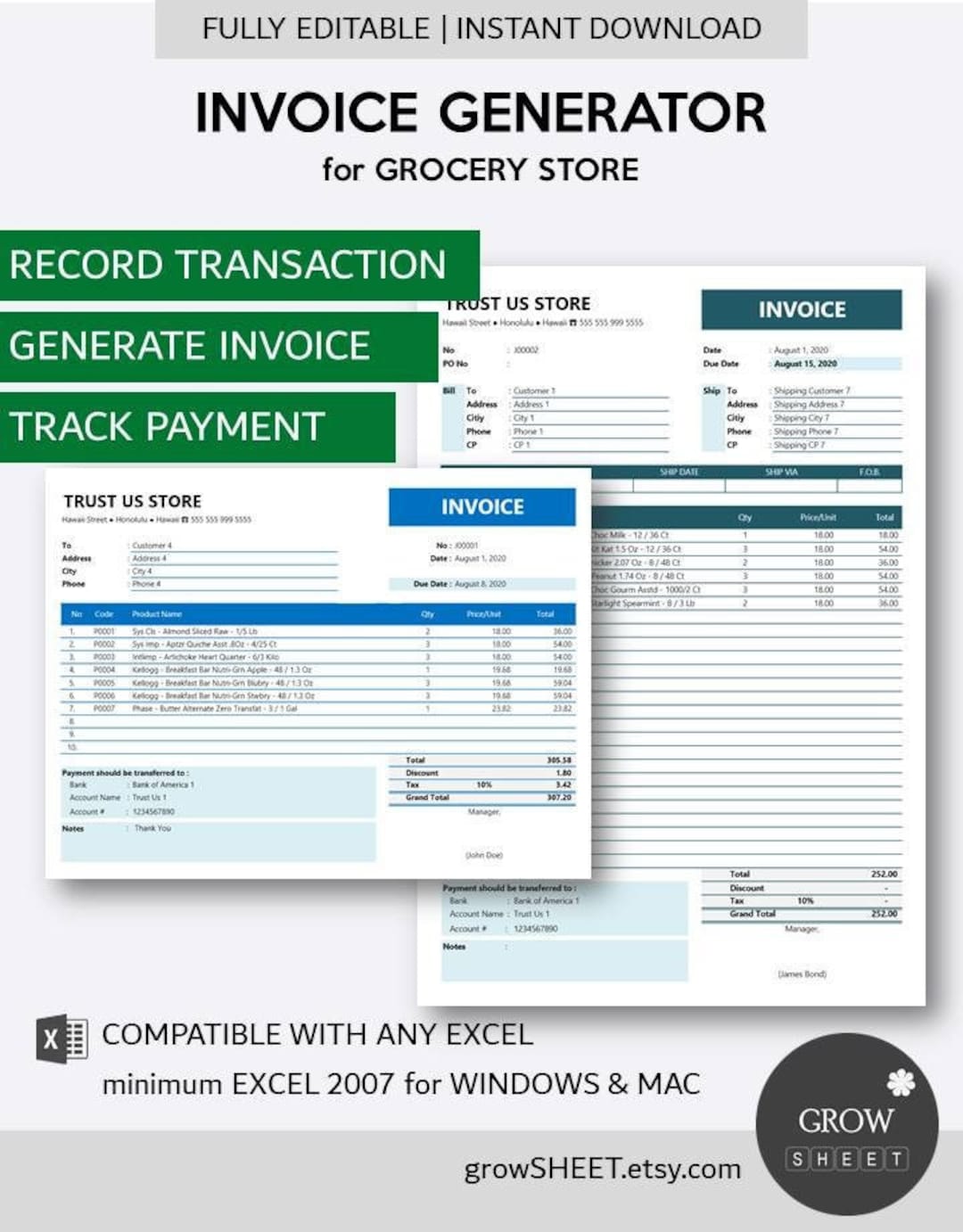 Invoice Generator for Grocery Stores | Excel Invoice Template for ...