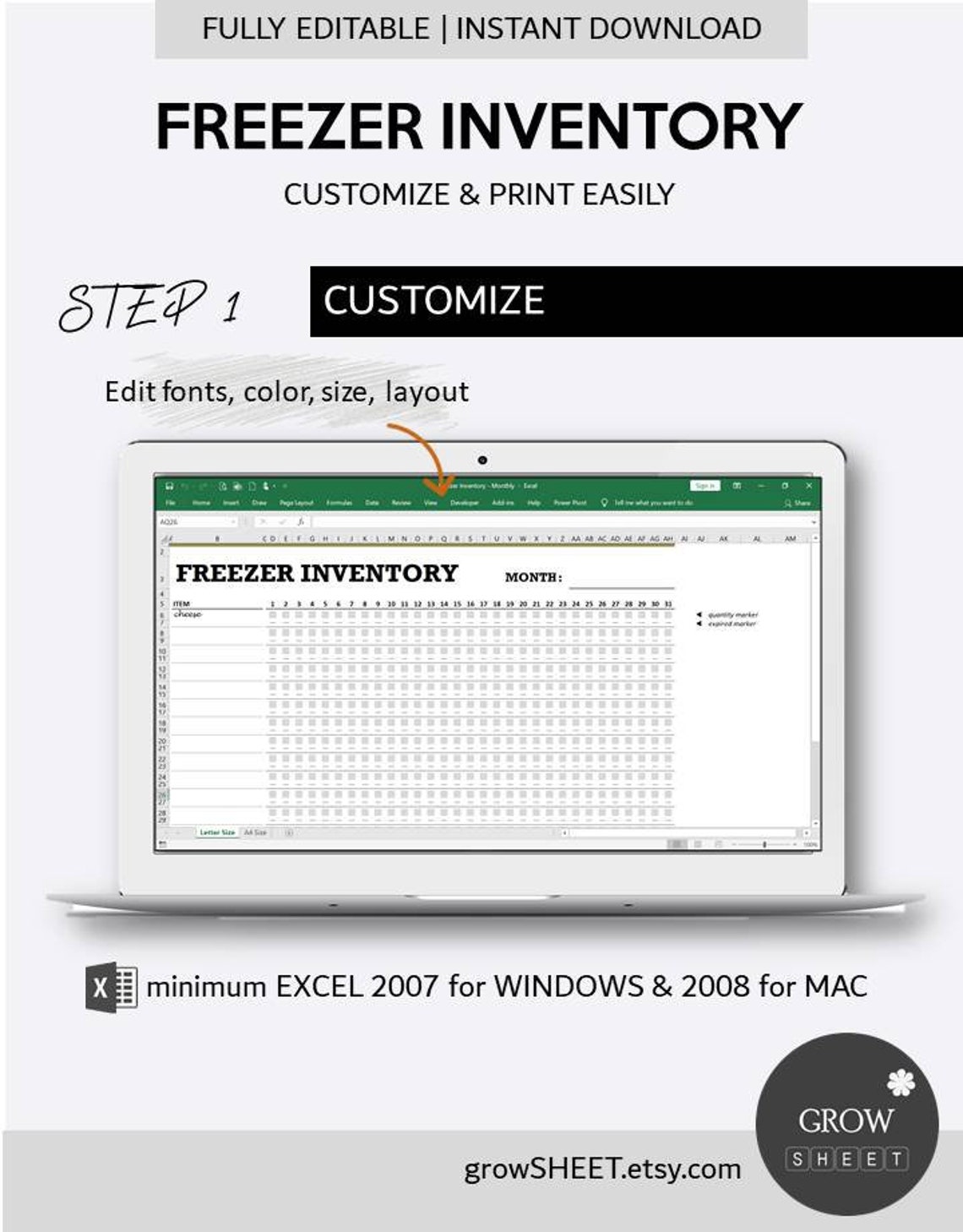 Freezer Inventory Template | Fully Editable and Printable Freezer ...